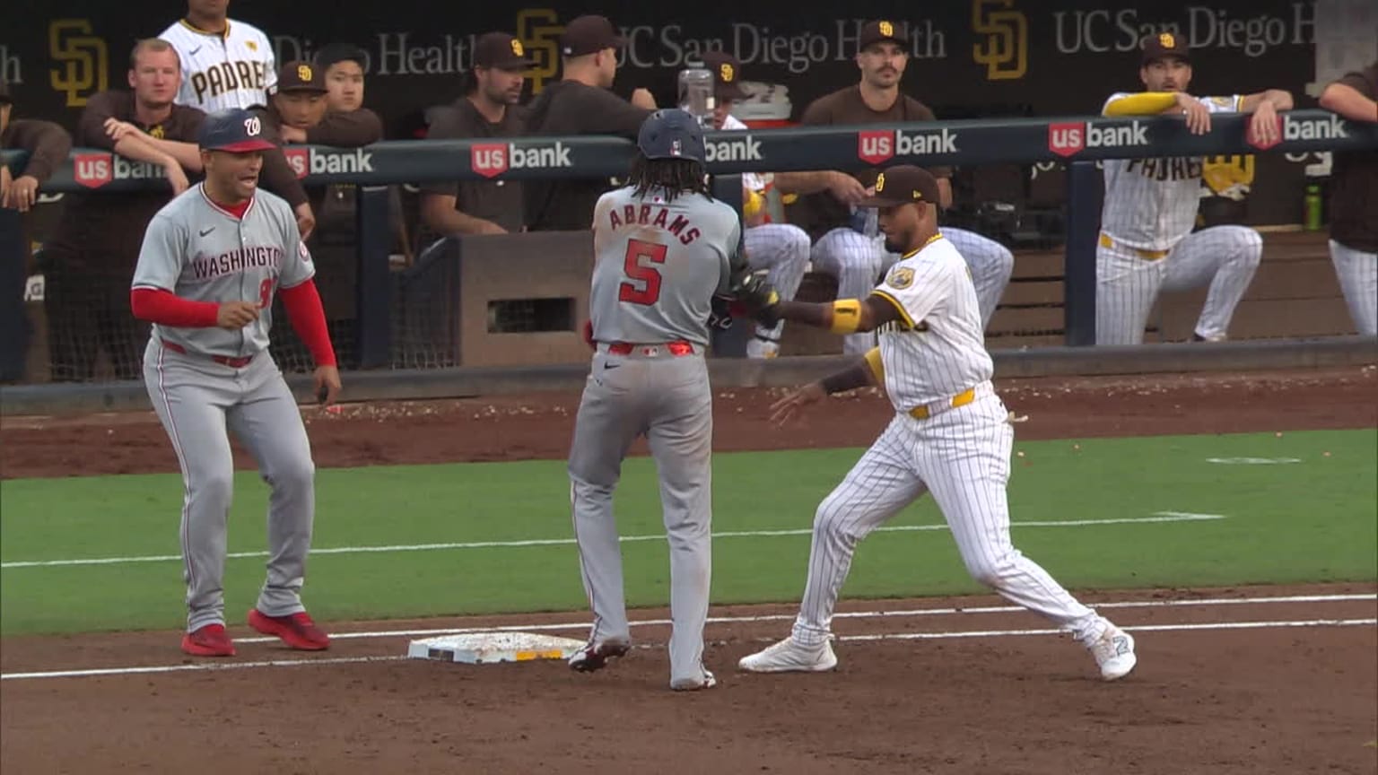 Padres nab CJ Abrams at first after review | 06/25/2024 | Washington ...