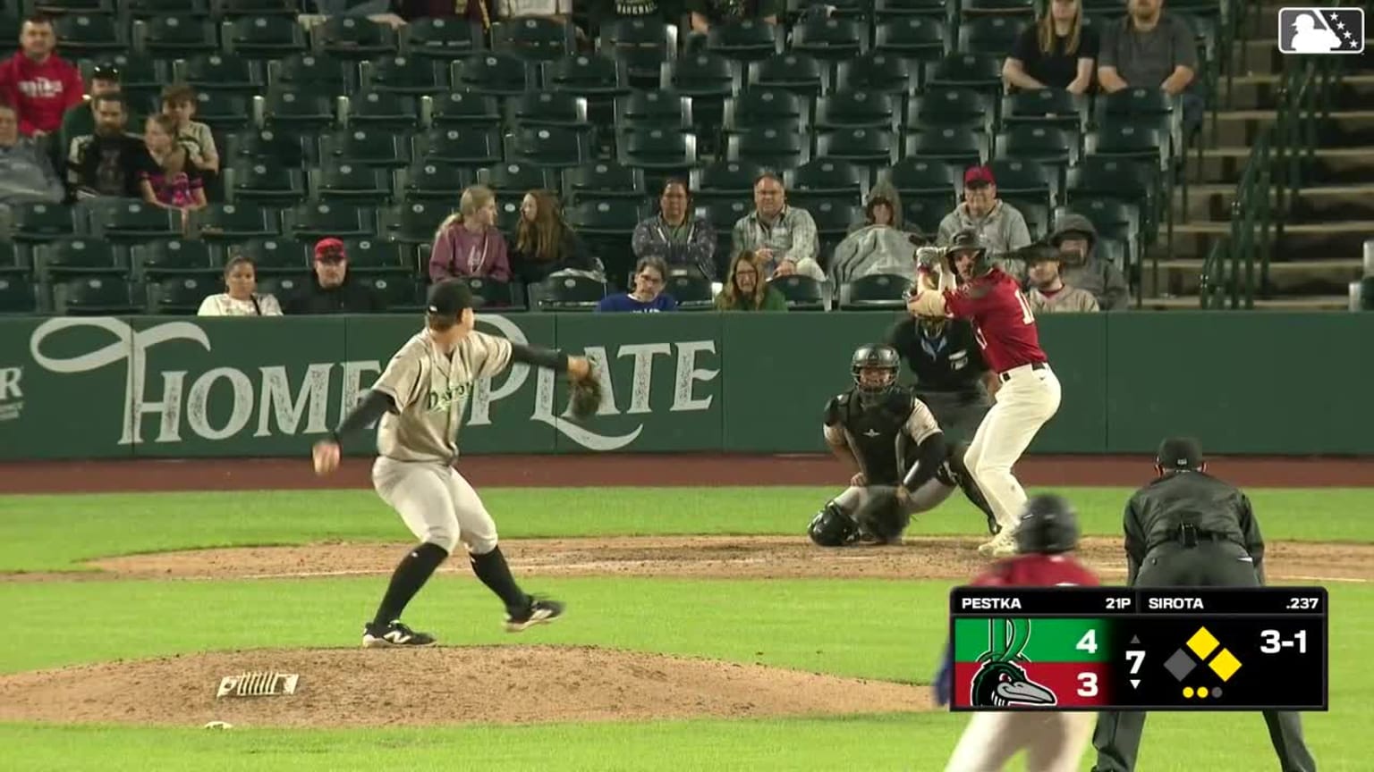 Mike Sirota doubles (3) on a line drive to center fielder Yerlin ...