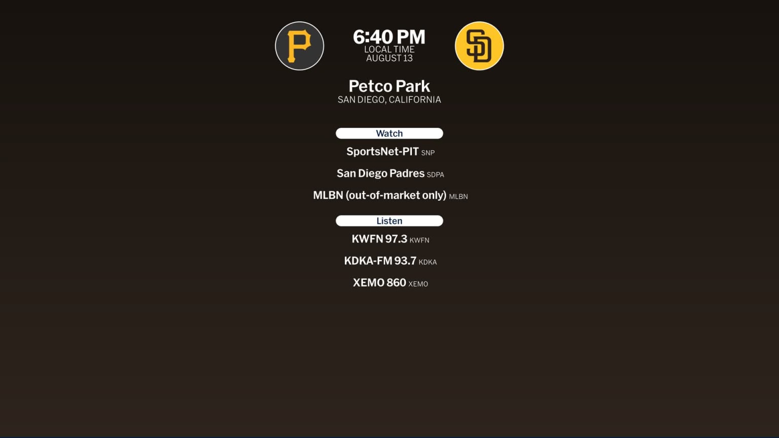 Pirates at Padres - August 13, 2024: Tune In | 08/12/2024 | MLB.com