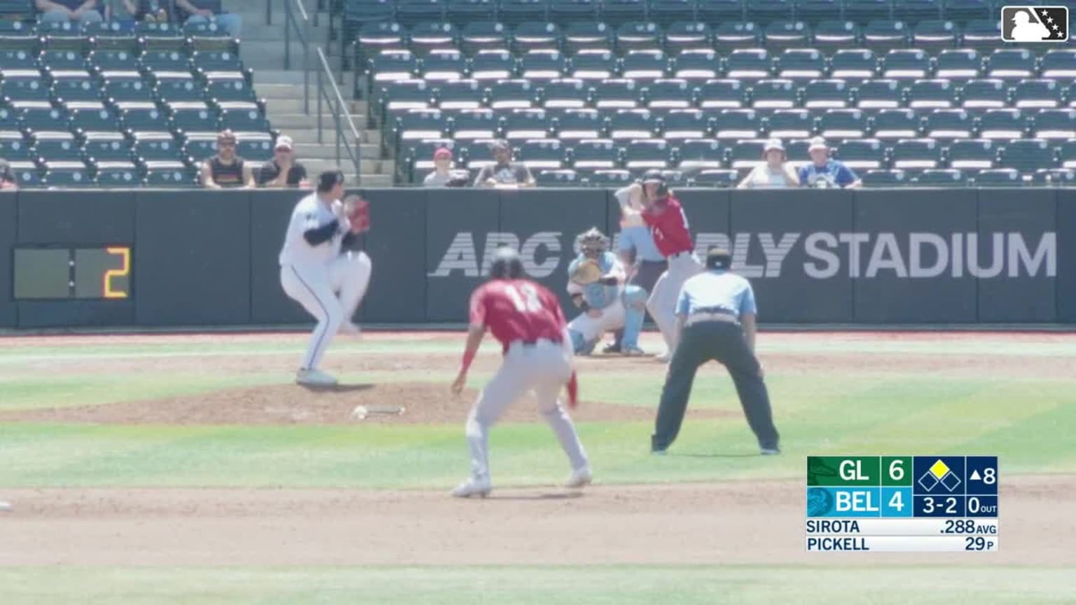 Mike Sirota doubles (7) on a sharp ground ball to right fielder ...