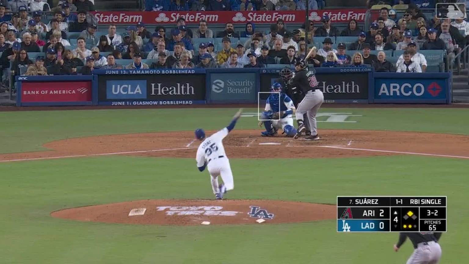 Gavin Stone Foul Tip to Eugenio Suárez | 05/21/2024 | Los Angeles Dodgers