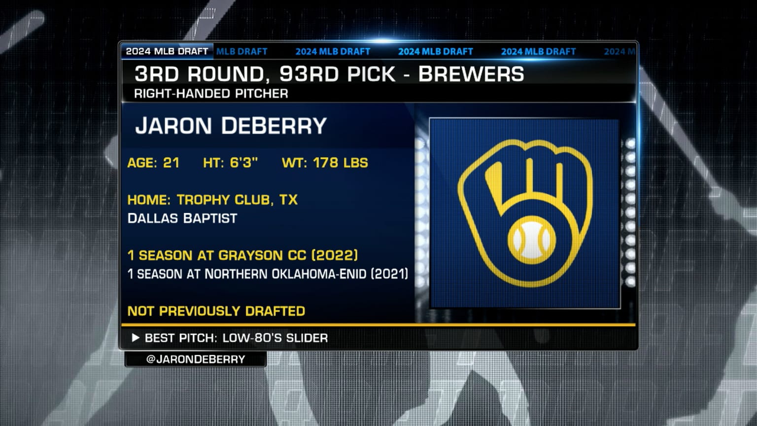 Draft 2024: Brewers select RHP Jaron DeBerry No. 93 | 07/15/2024 | MLB.com