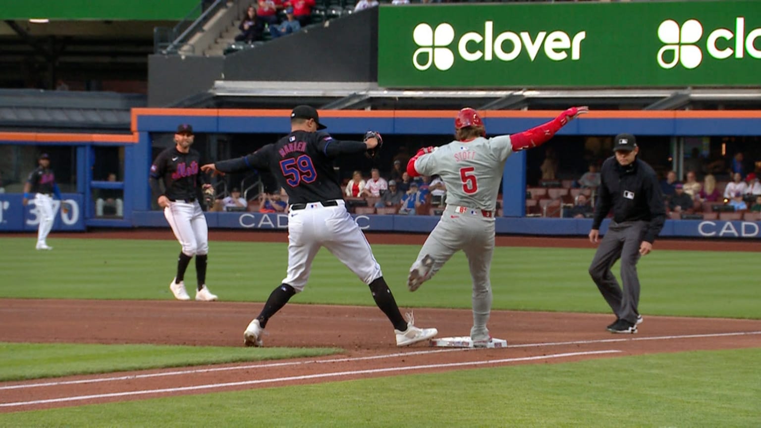 Bryson Stott safe at first base after further review | 05/13/2024 | San ...