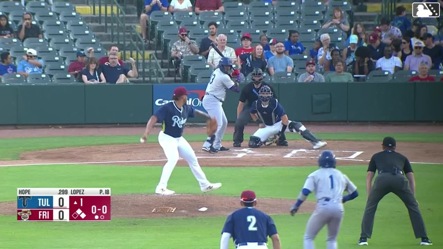 Zyhir Hope doubles (3) on a sharp fly ball to right fielder Marcus Lee ...
