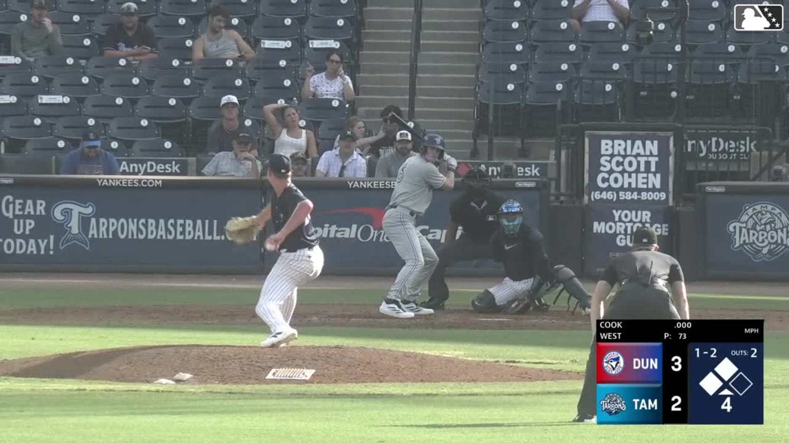 Jake Cook doubles (1) on a line drive to left fielder Gabriel Lara ...