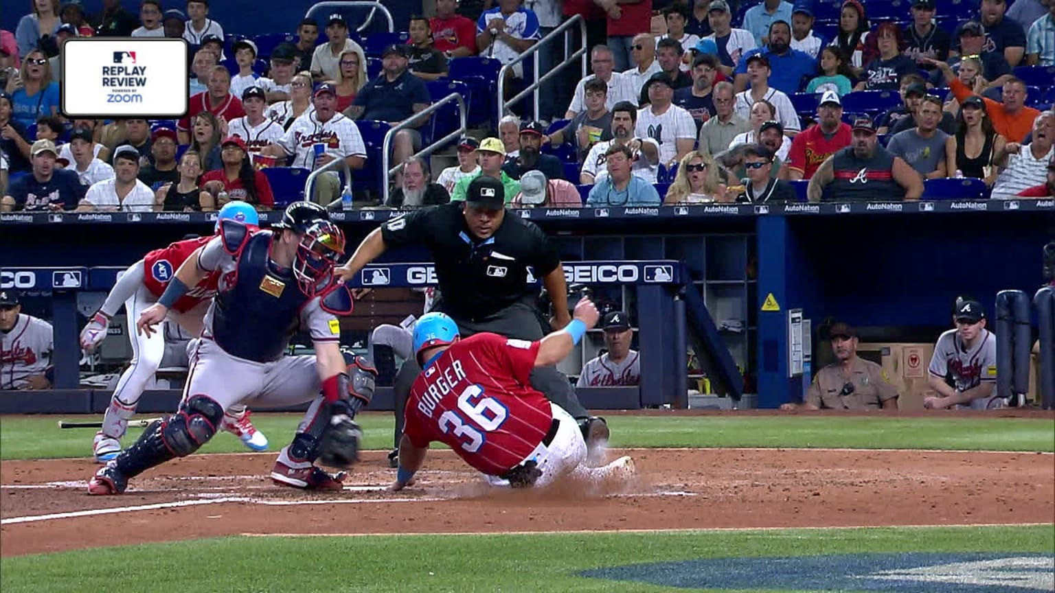 Jake Burger is safe at home plate after review | 09/16/2023 | Miami Marlins