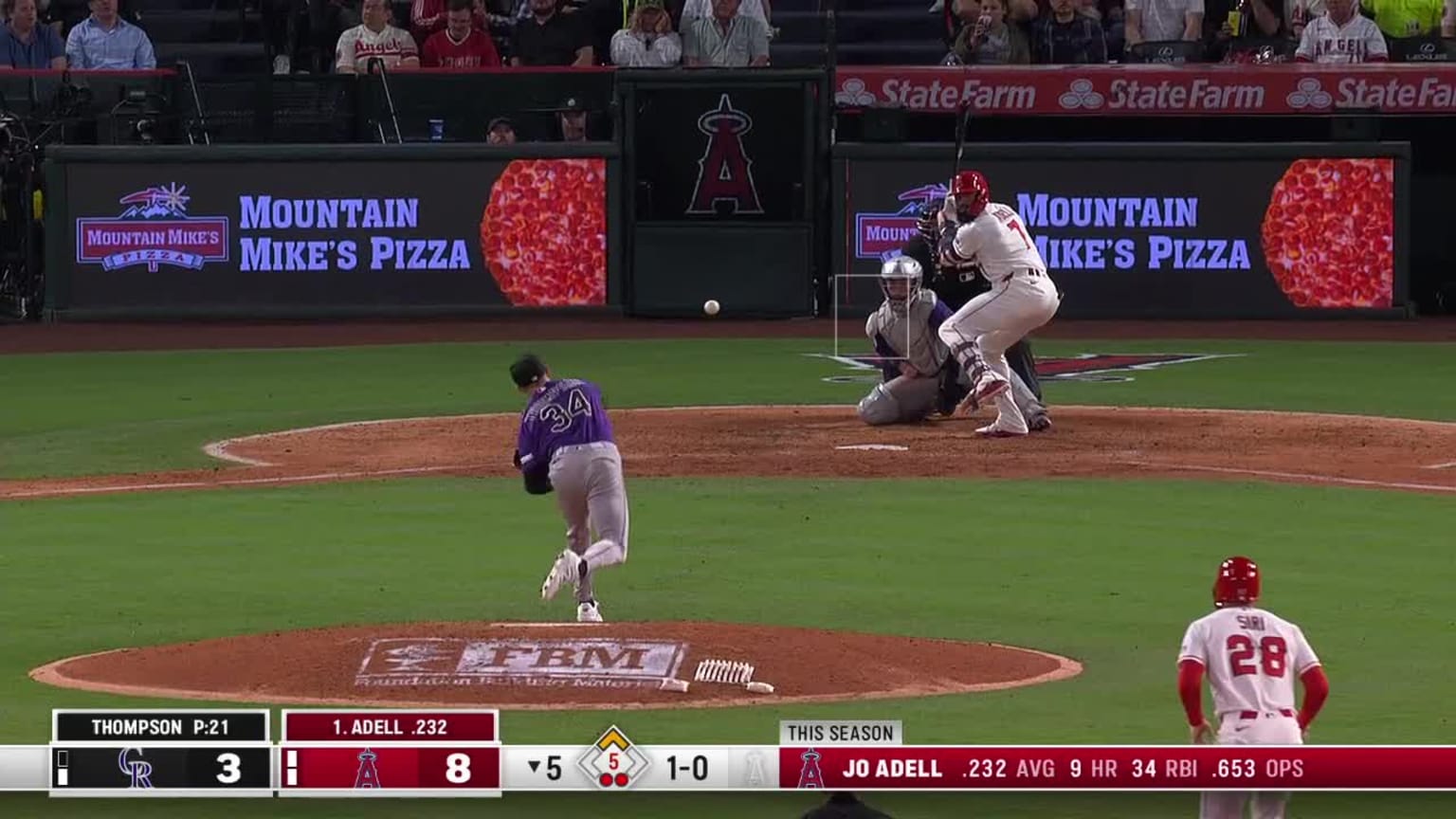 Jo Adell singles on a line drive to center fielder Jake McCarthy. Jose ...