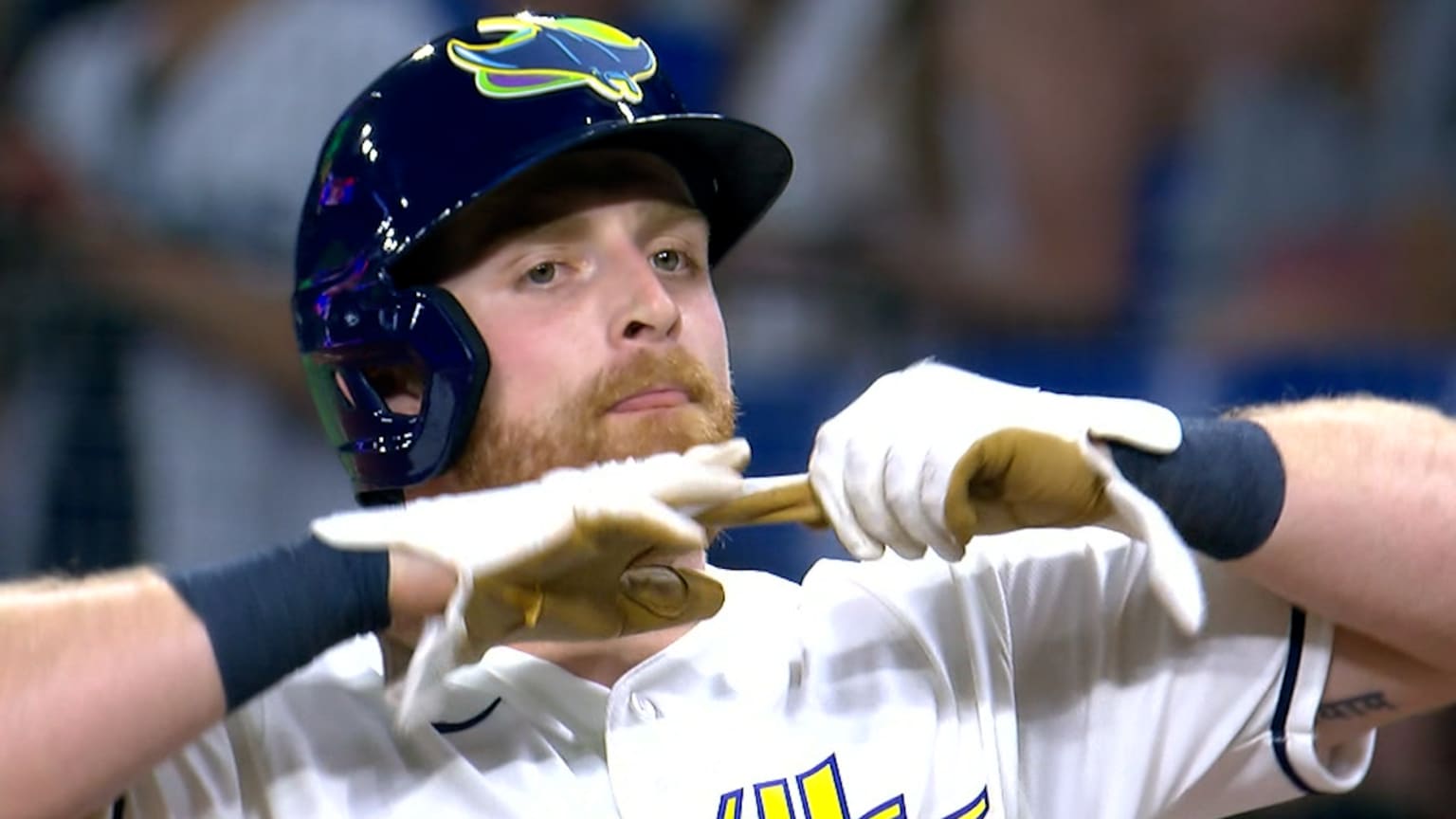 Oliver Dunn empuja una | 29/05/2026 | Los Rays de Tampa Bay