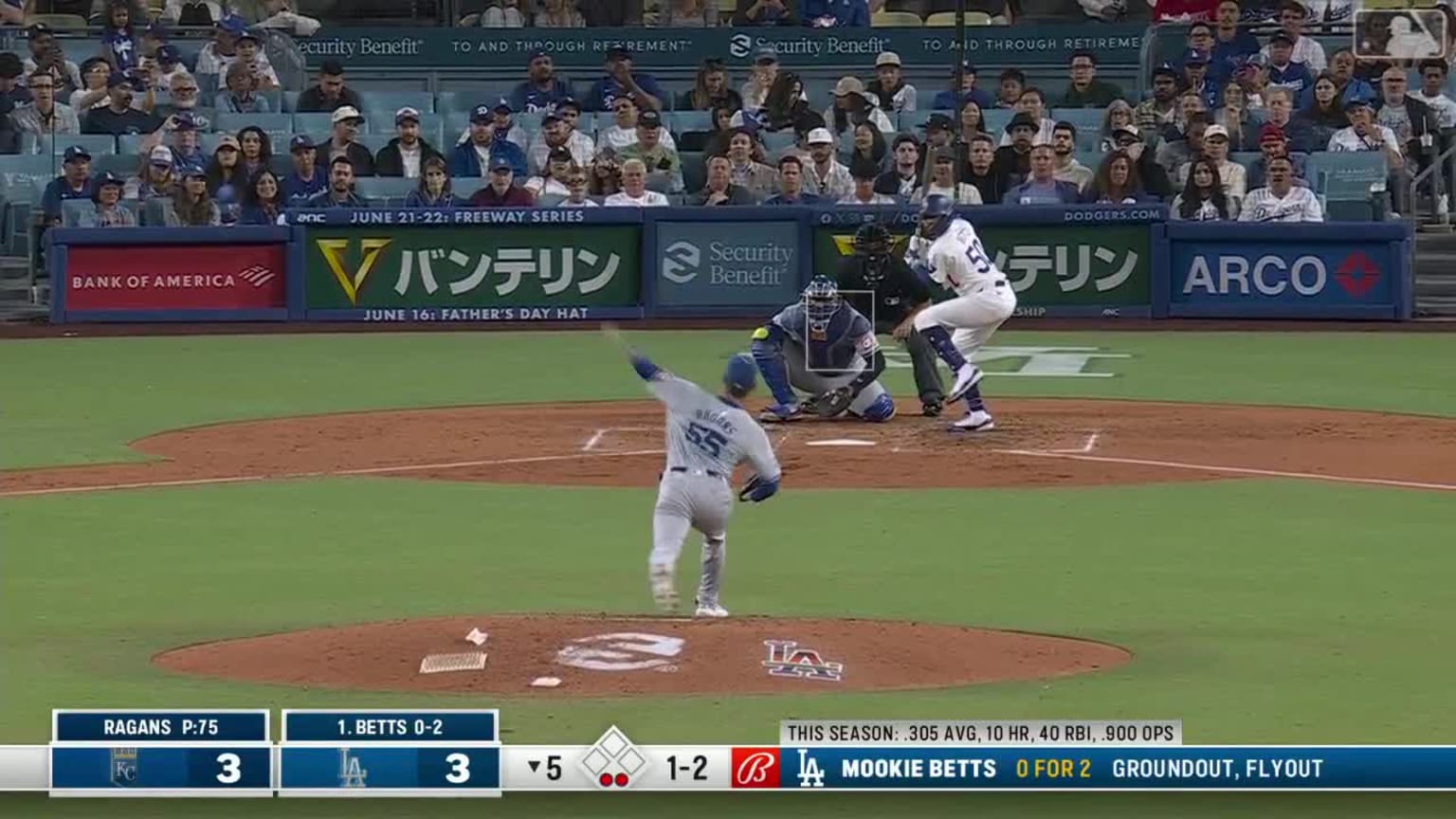 Cole Ragans strikes out Mookie Betts | 06/14/2024 | Kansas City Royals