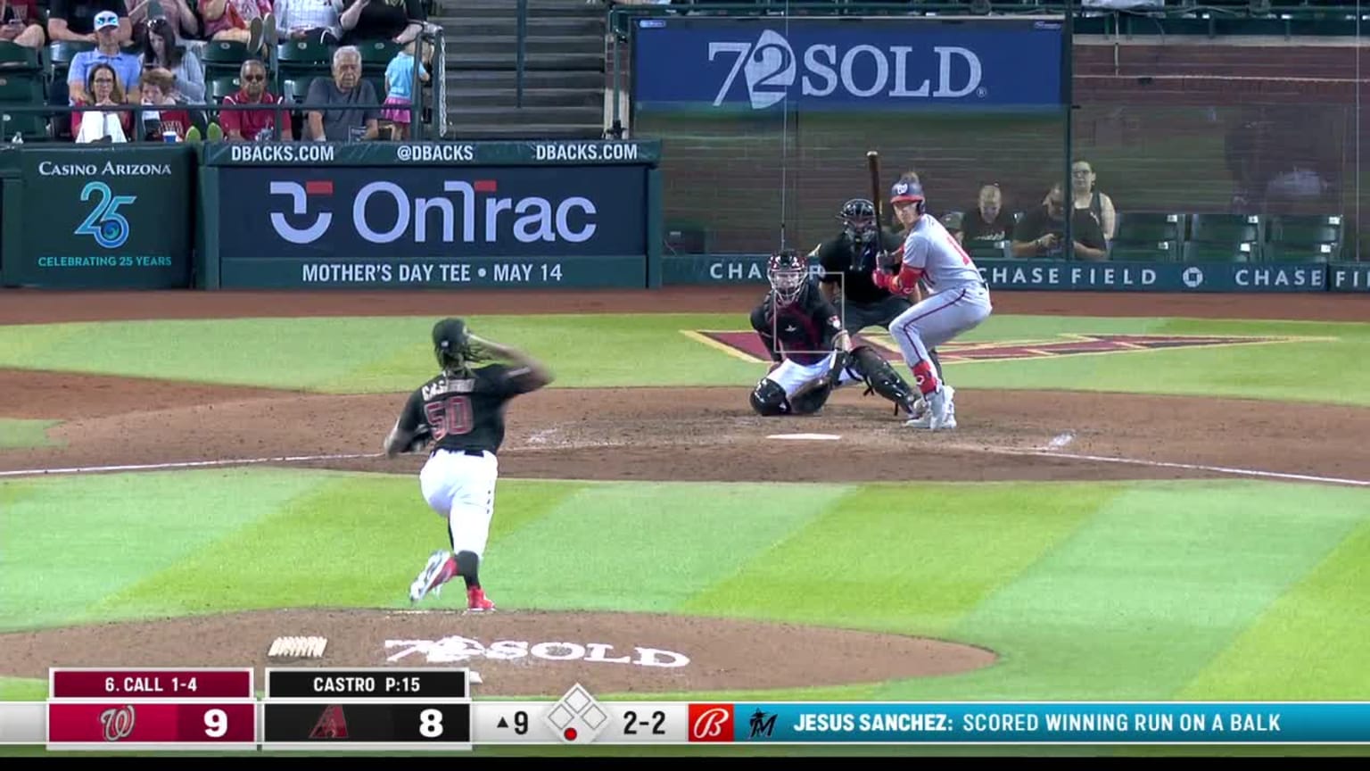 Alex Call reaches on a throwing error by pitcher Miguel Castro. Alex ...