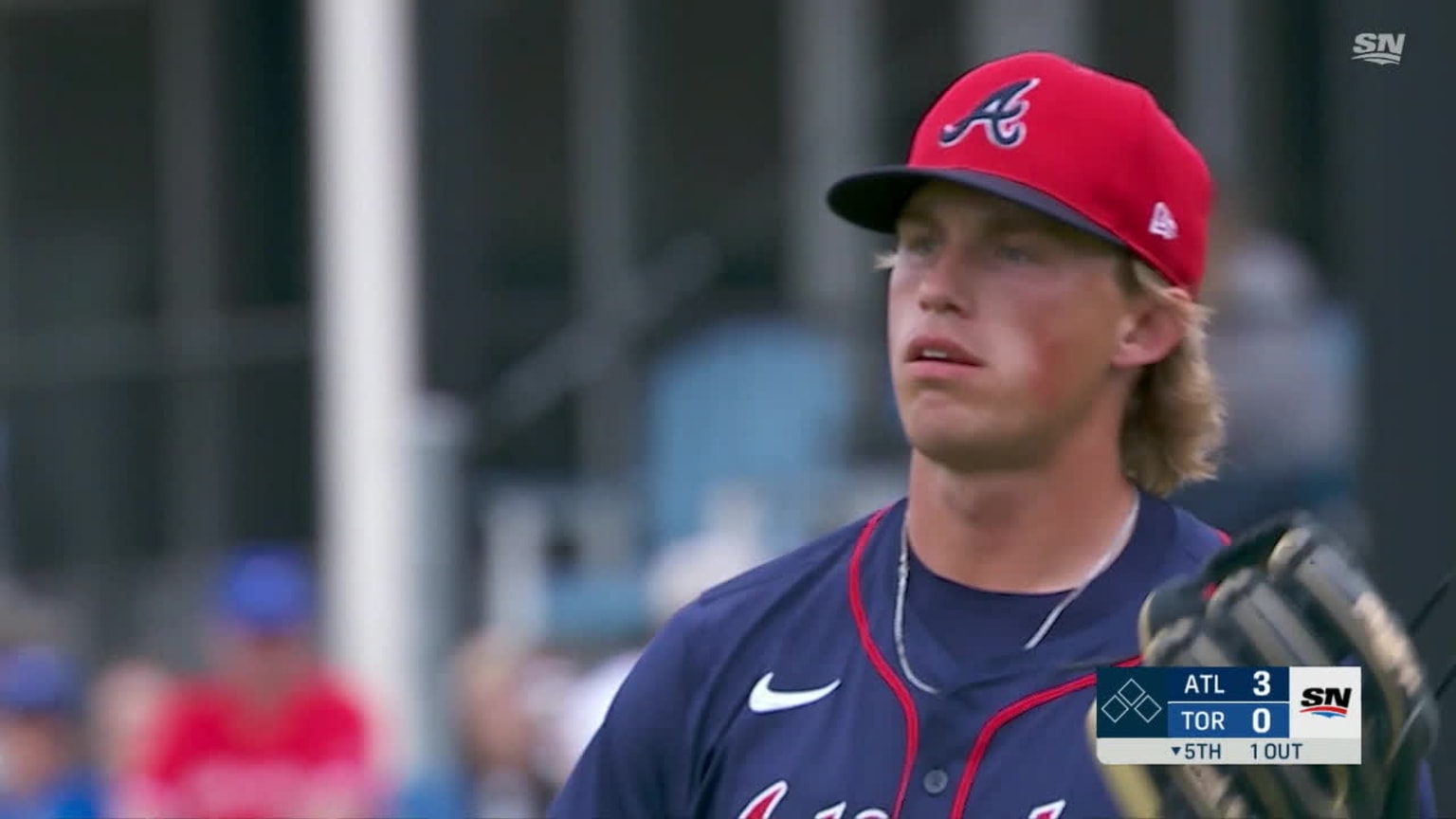 Hurston Waldrep fans Danny Jansen in the 5th inning | 03/02/2024 ...