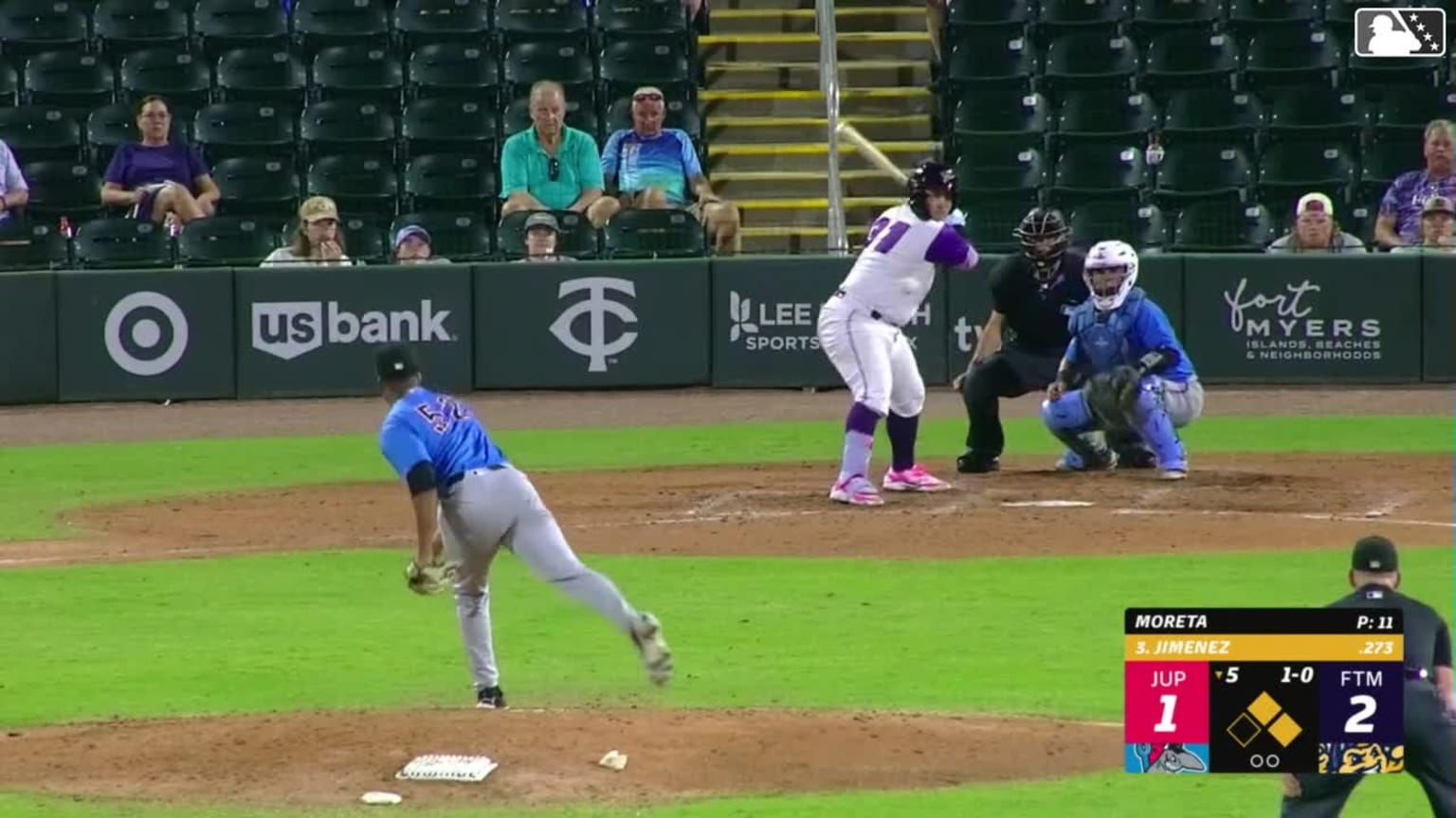 Enrique Jimenez doubles (1) on a line drive to right fielder Jake ...