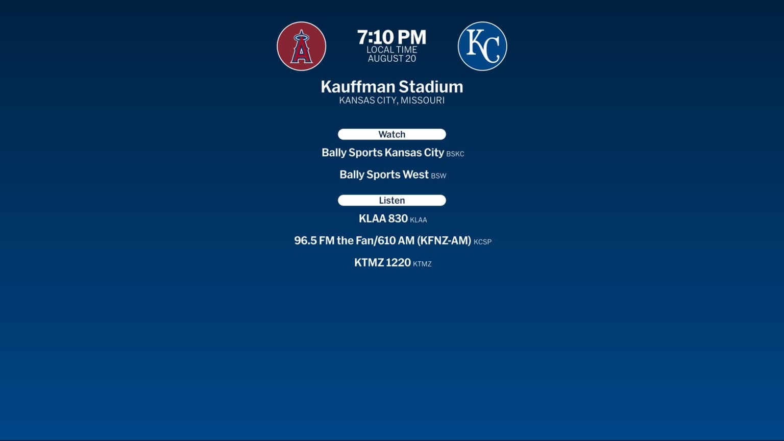Angels at Royals - August 20, 2024: Tune In | 08/19/2024 | MLB.com