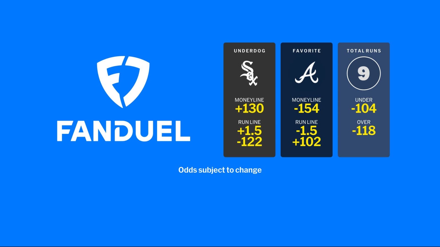 Braves at White Sox - June 9, 2026: FanDuel Odds | 06/08/2026 | MLB.com