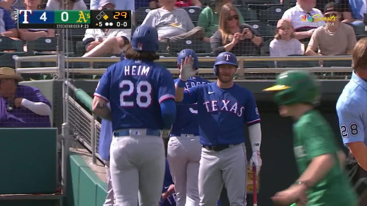 Jonah Heim hits an RBI sacrifice fly to left field | 03/10/2023 | Texas ...