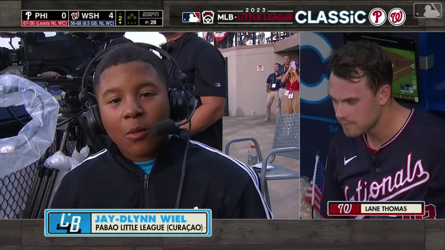 Lane Thomas talks with Little Leaguer Jay-Dylan Wiel | 08/20/2023 ...