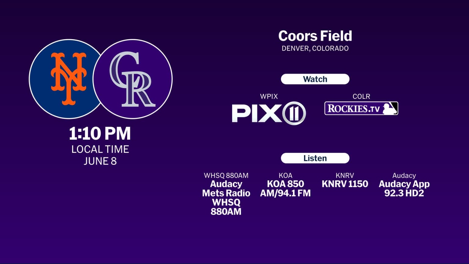 Mets at Rockies - June 8, 2025: Tune In | 06/07/2025 | MLB.com
