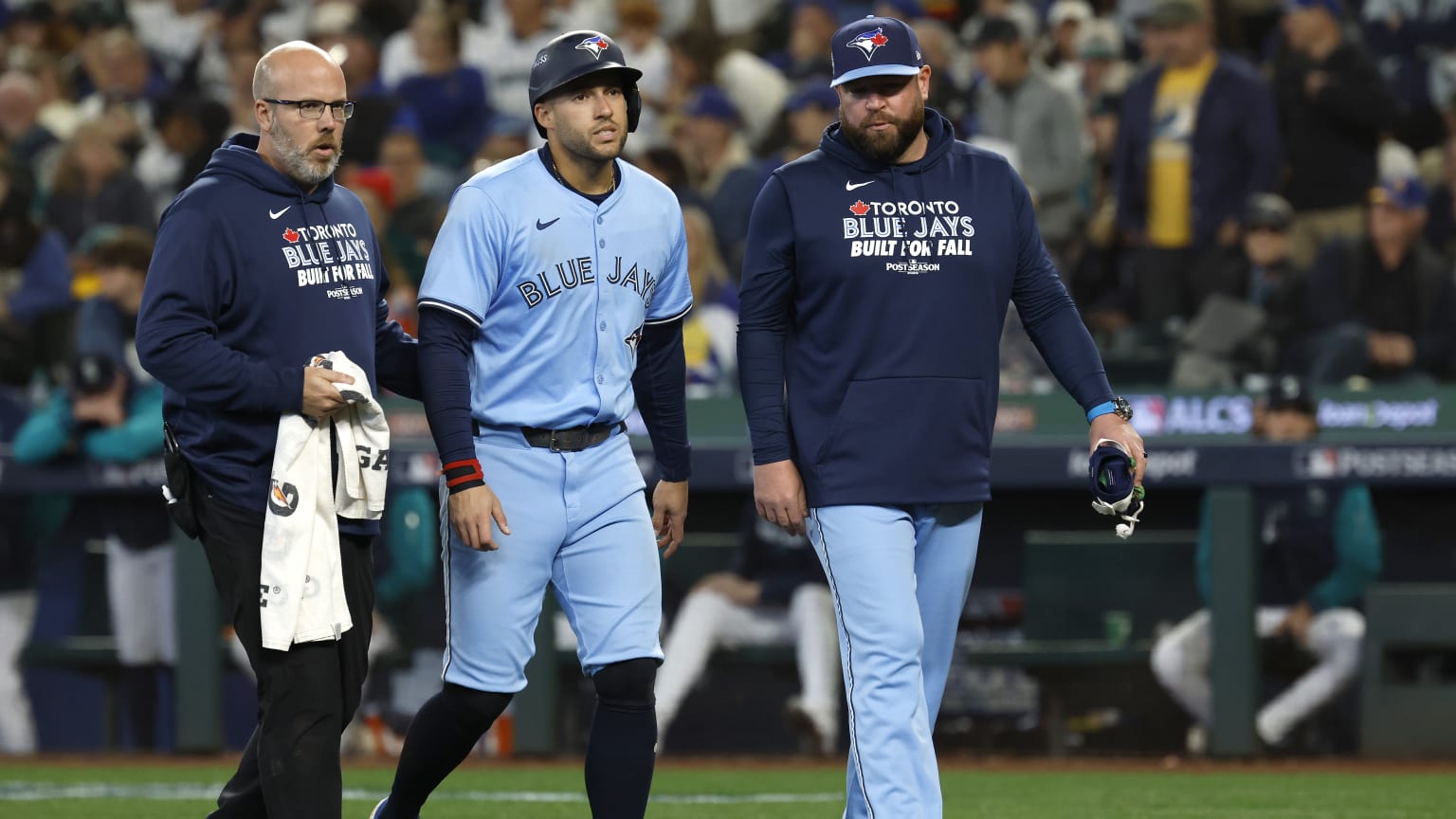 George Springer exits after hit by pitch | 10/17/2025 | MLB.com