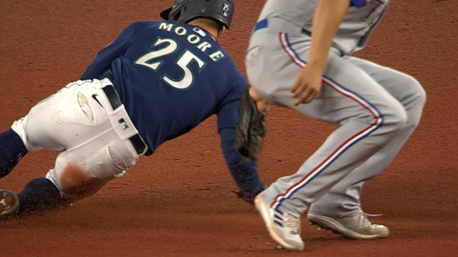 Moore safe at second stands after Rangers' challenge | 09/27/2022 | St ...