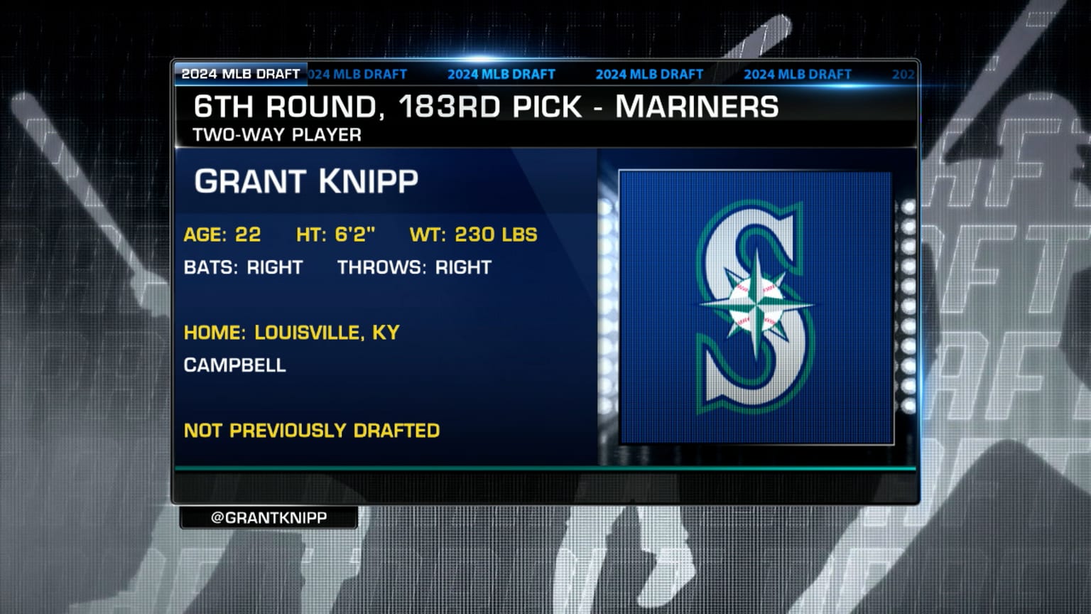 Draft 2024: Mariners select TWP Grant Knipp No. 183 | 07/16/2024 ...