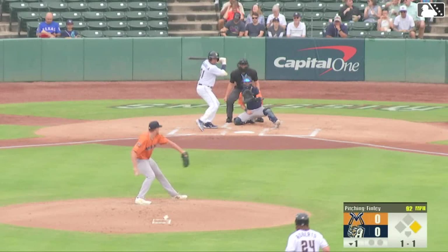Romeo Sanabria doubles (4) on a sharp line drive to center fielder Ryan ...