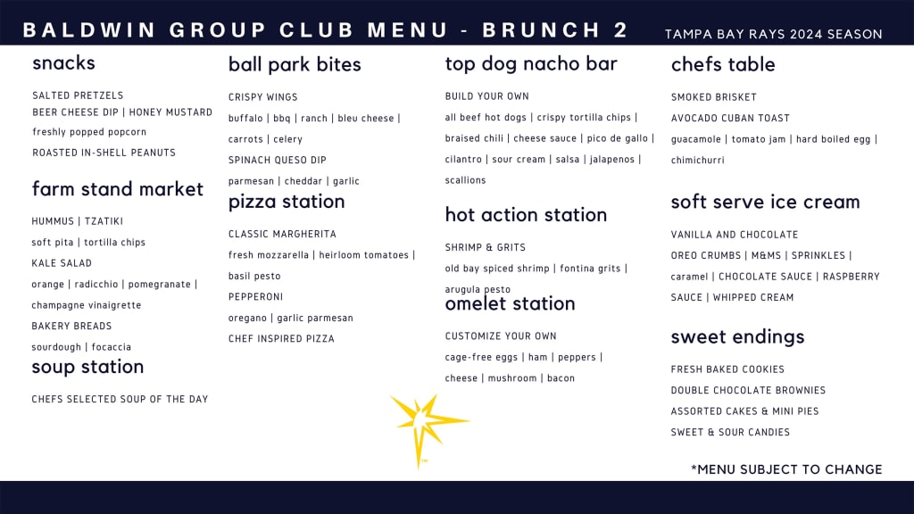The Baldwin Group Club Menu | Premium | Tickets | Tampa Bay Rays