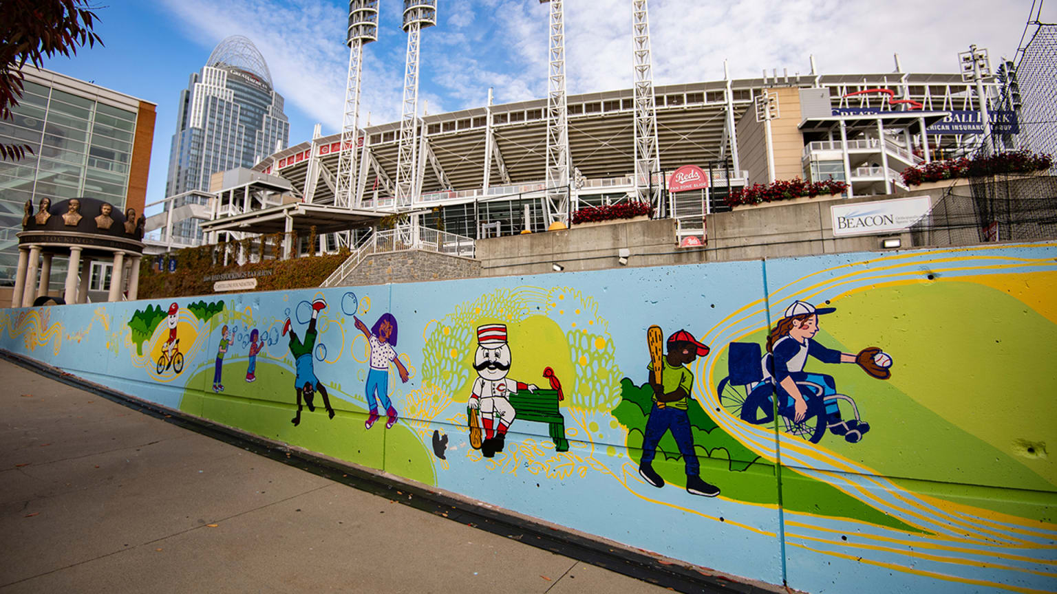Reds dedicate CROWN mural outside Great American Ball Park