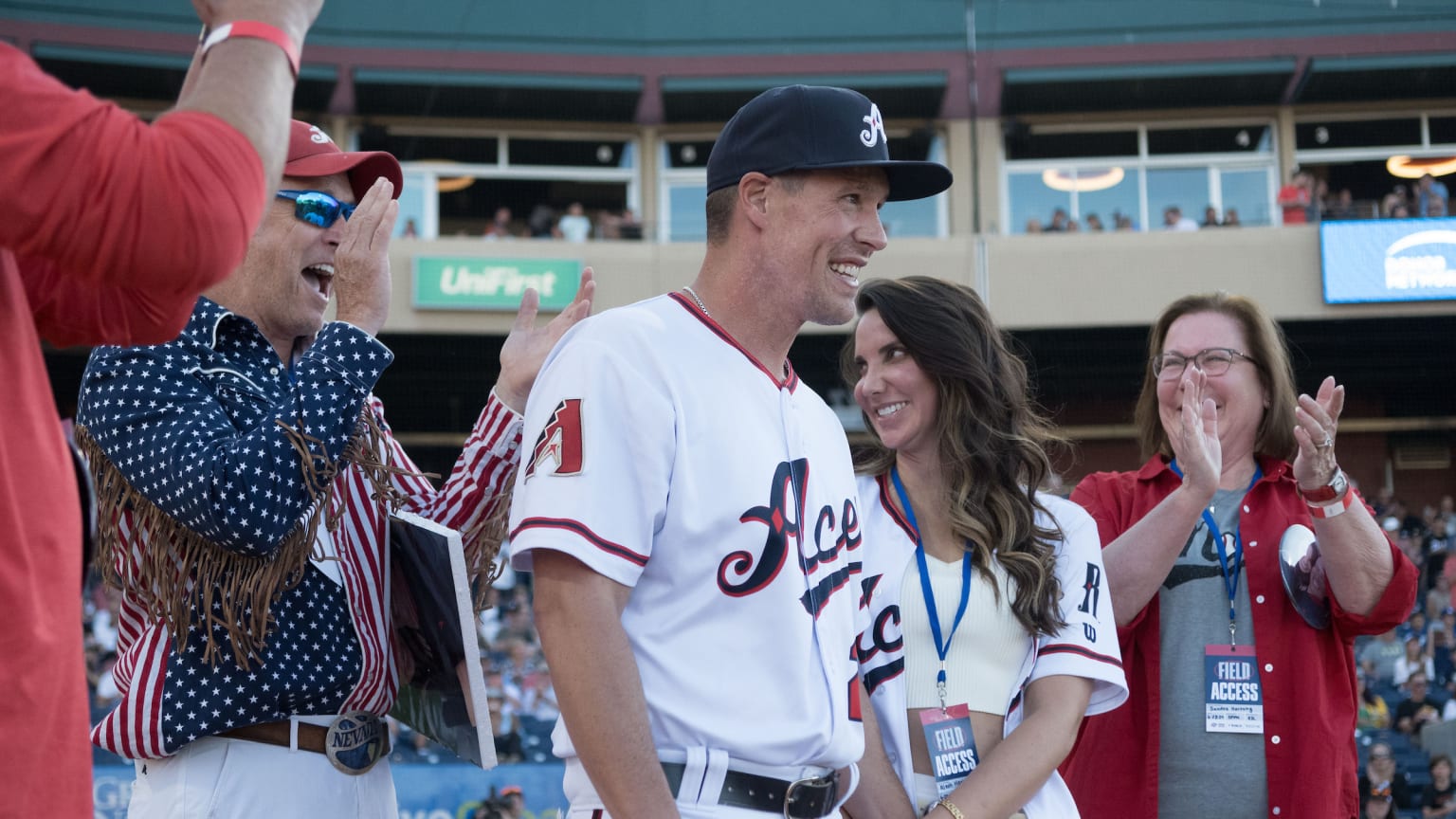 Reno Aces celebrate manager Blake Lalli during Home Run for Life game