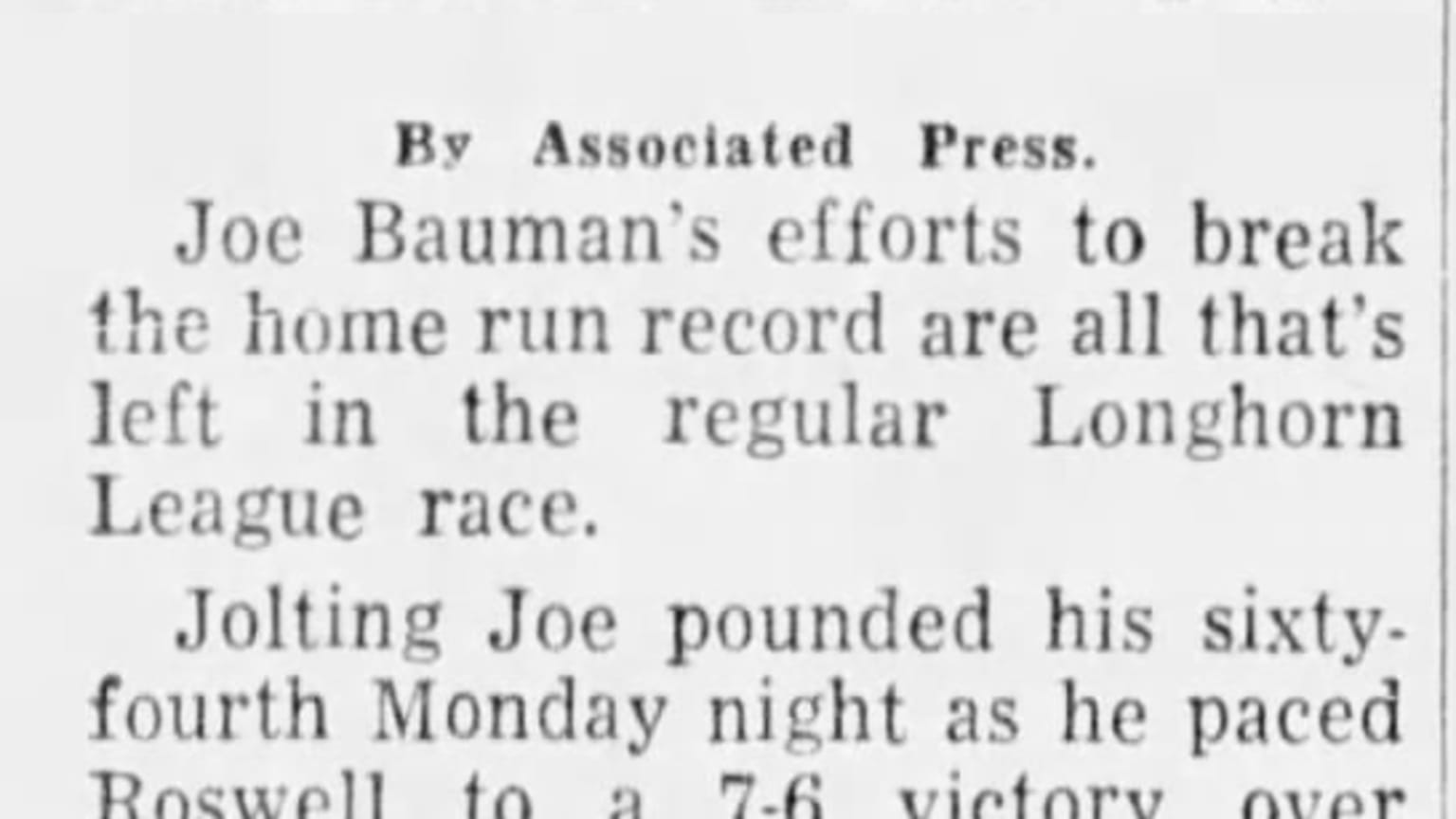Joe Bauman, Minor League home run king who hit 72 in a season