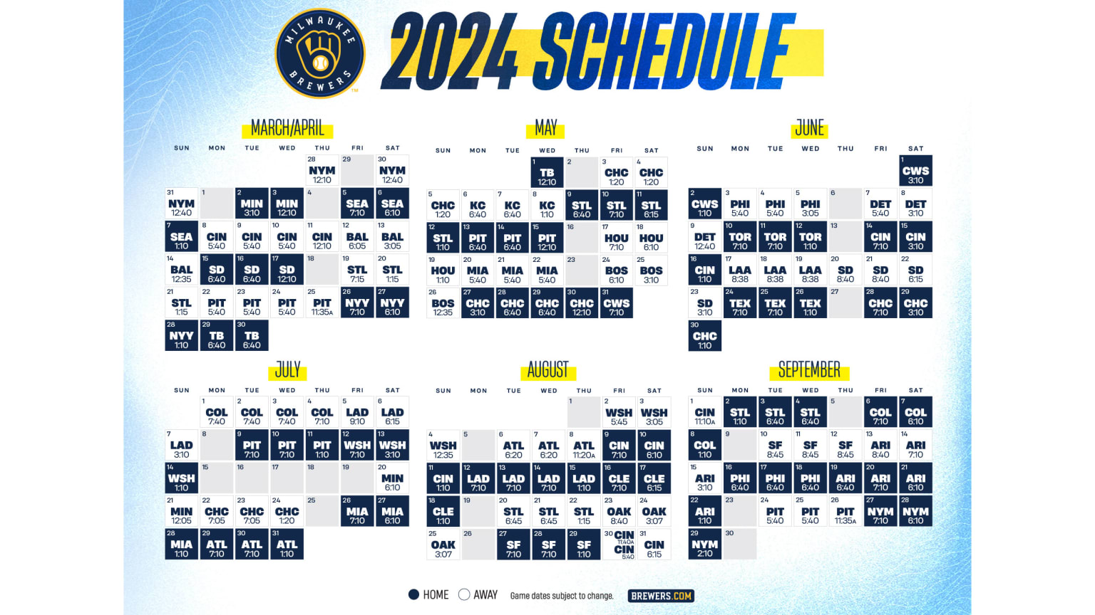 Printable Schedule | Milwaukee Brewers