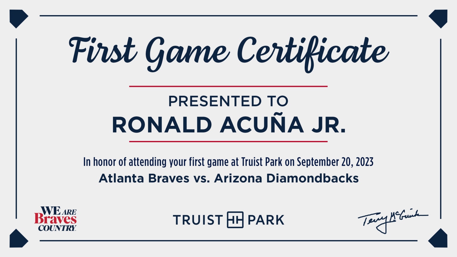 First Game Certificate | Atlanta Braves