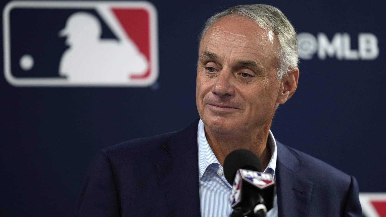 MLB Commissioner Rob Manfred addresses the media at Spring Training