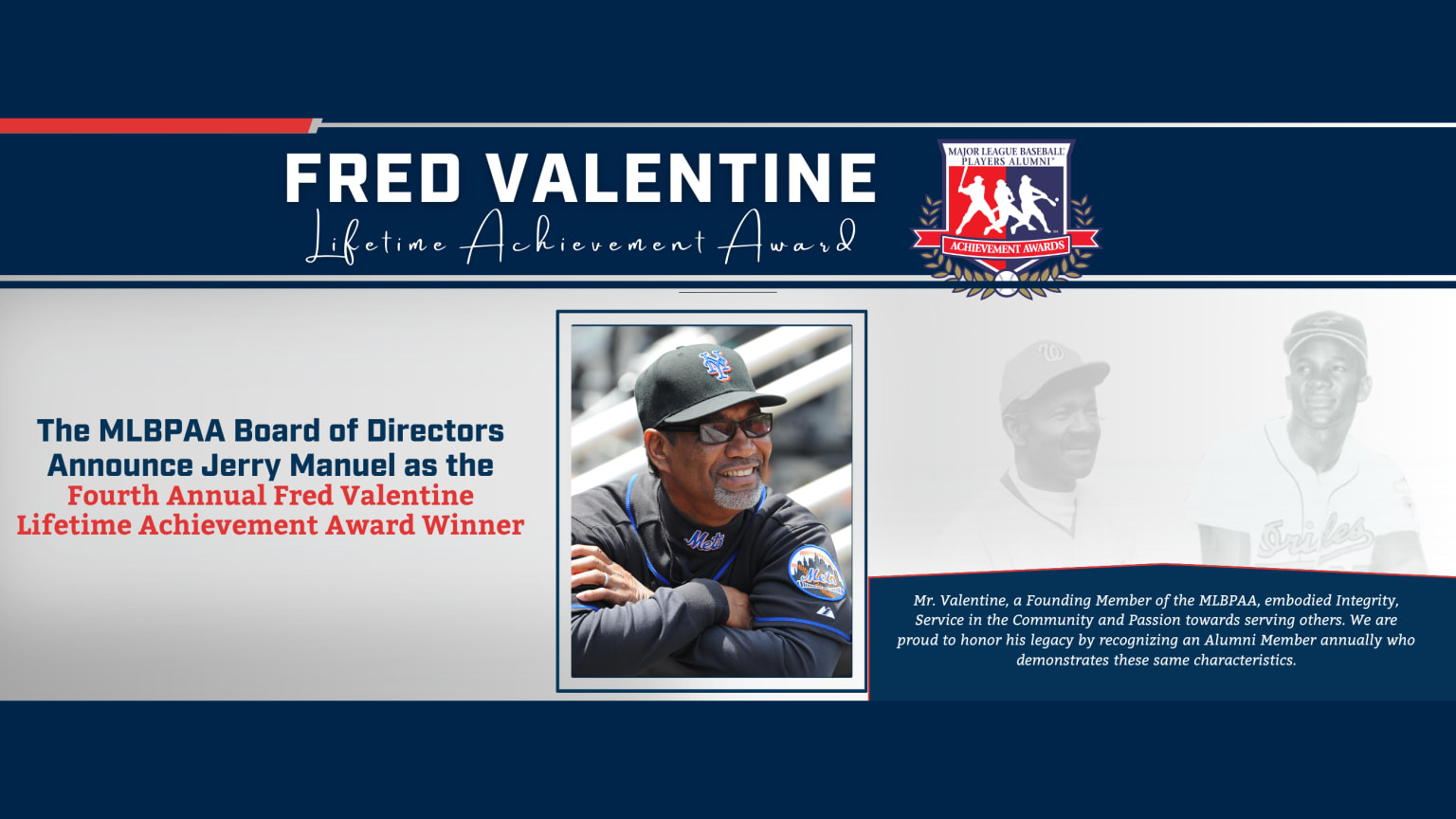 MLBPAA announces Jerry Manuel as fourth annual winner of Fred Valentine ...