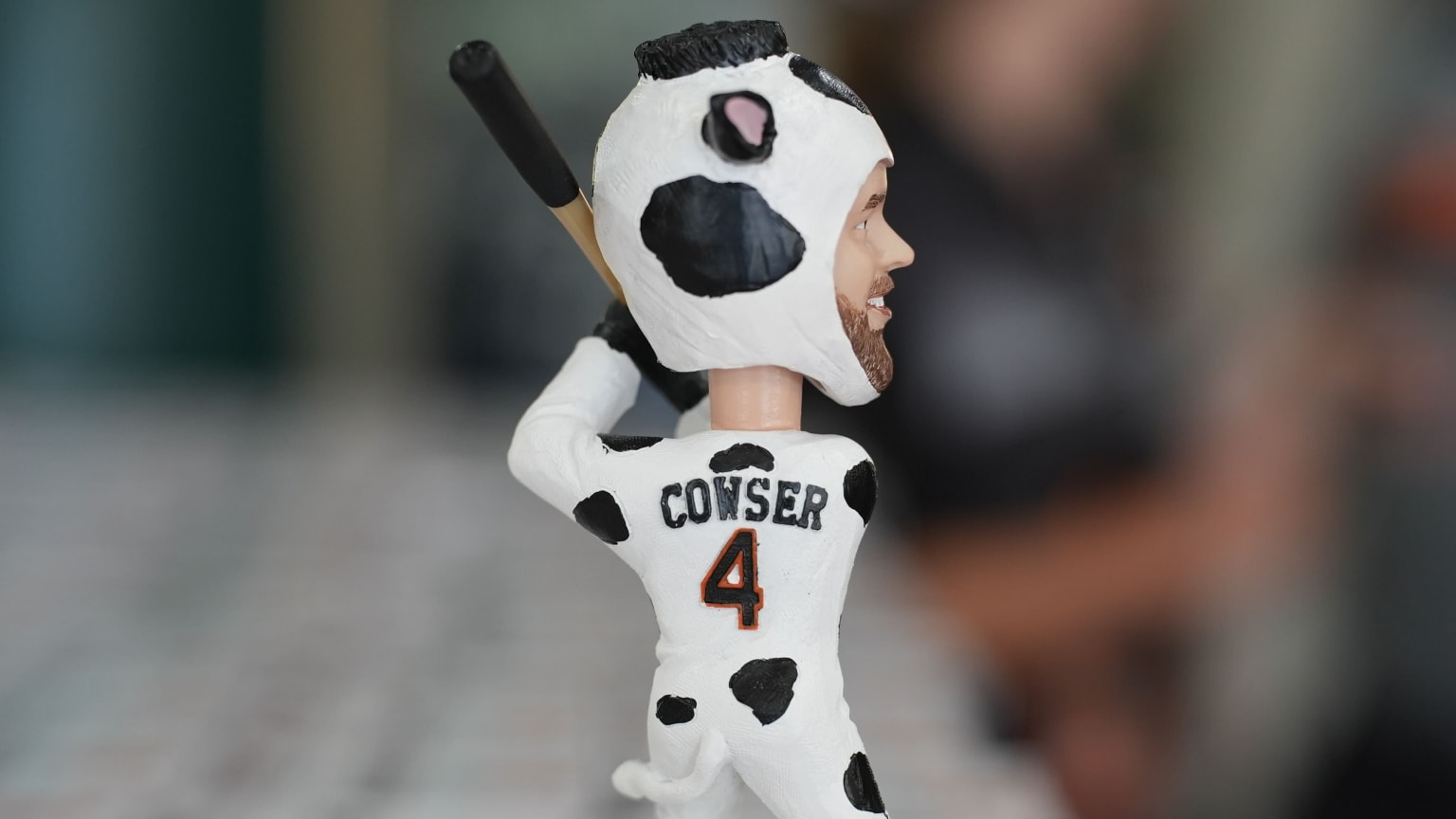 Colton Cowser cow-themed bobblehead for Chesapeake Baysox