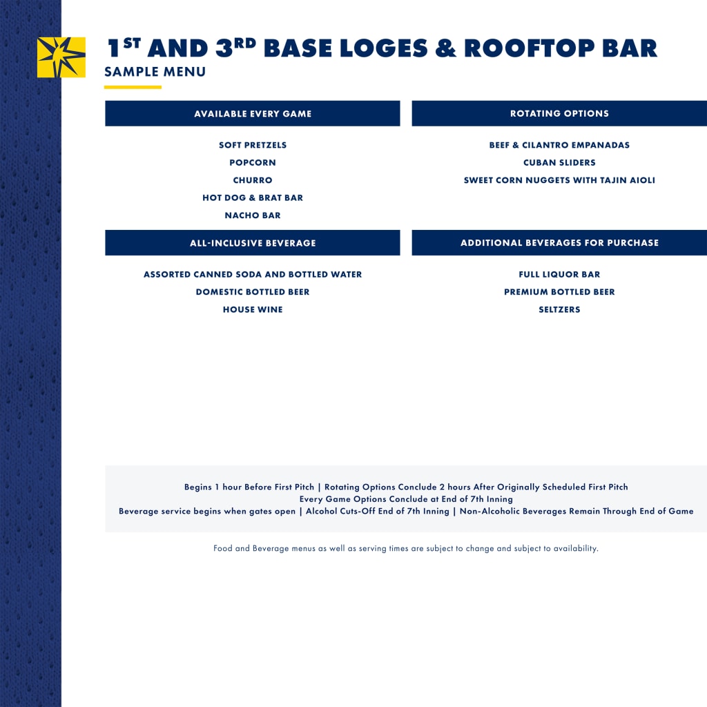 Loge Box Menu | Tampa Bay Rays