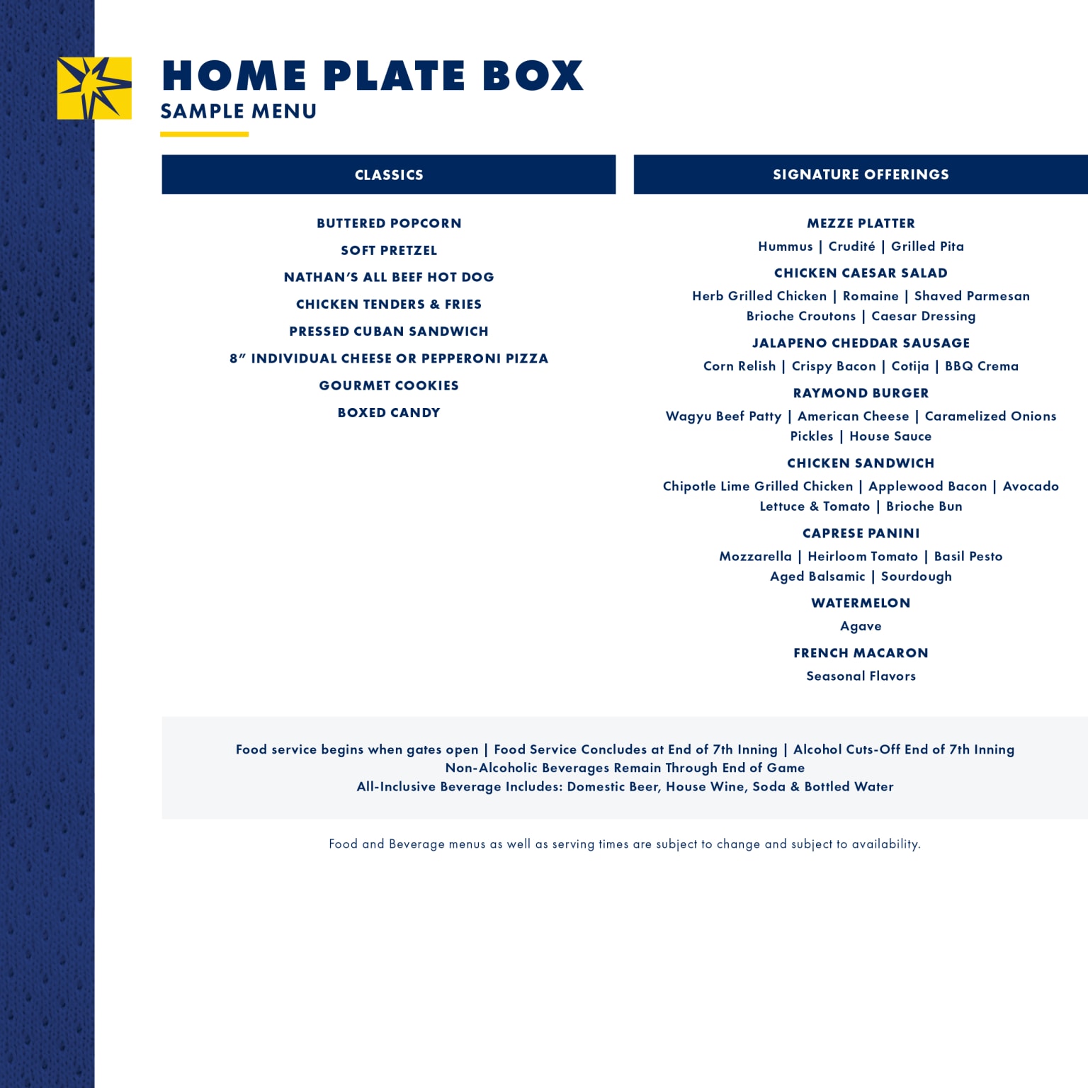 Home Plate Box Menu | Tampa Bay Rays