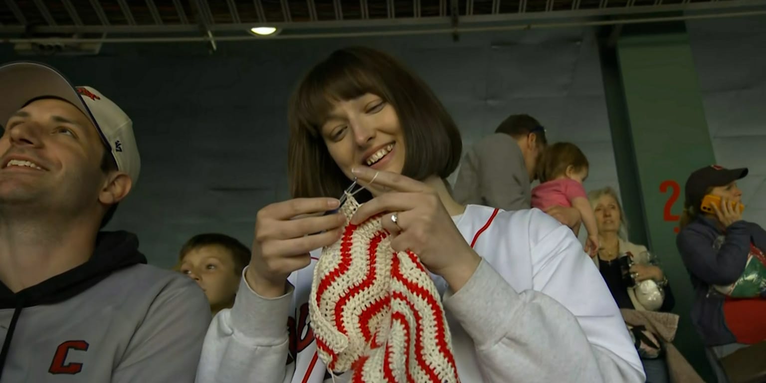 Red Sox fan crochets during Garrett Crochet starts