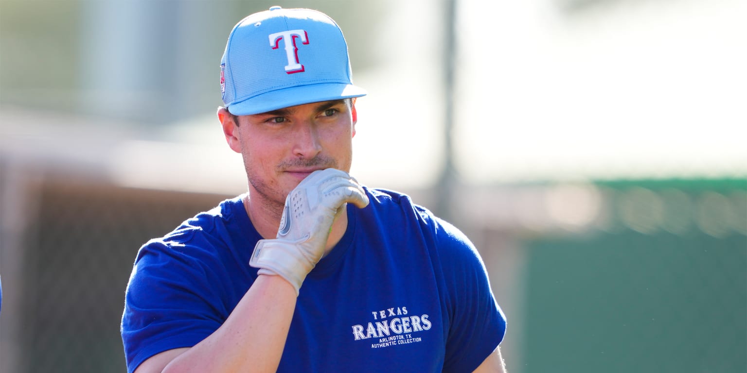 Justin Foscue playing first base for Rangers
