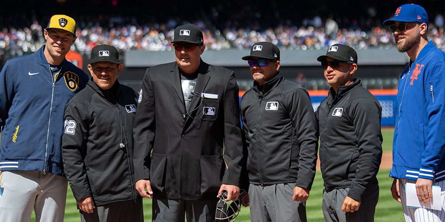 Trevor, Tylor Megill exchange lineup cards prior to opener