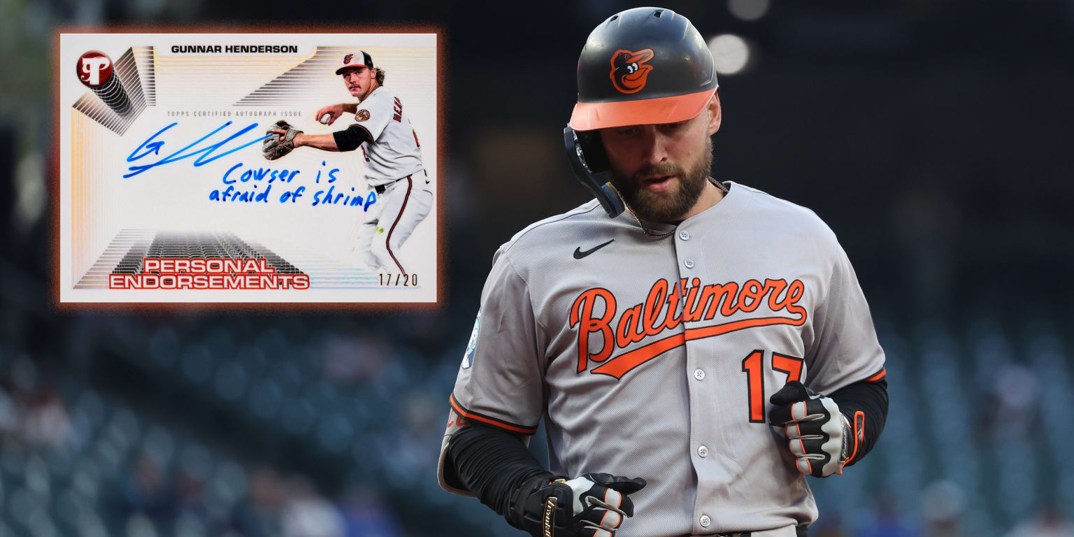 Colton Cowser on Gunnar Henderson's 'Cowser is afraid of shrimp' Topps ...