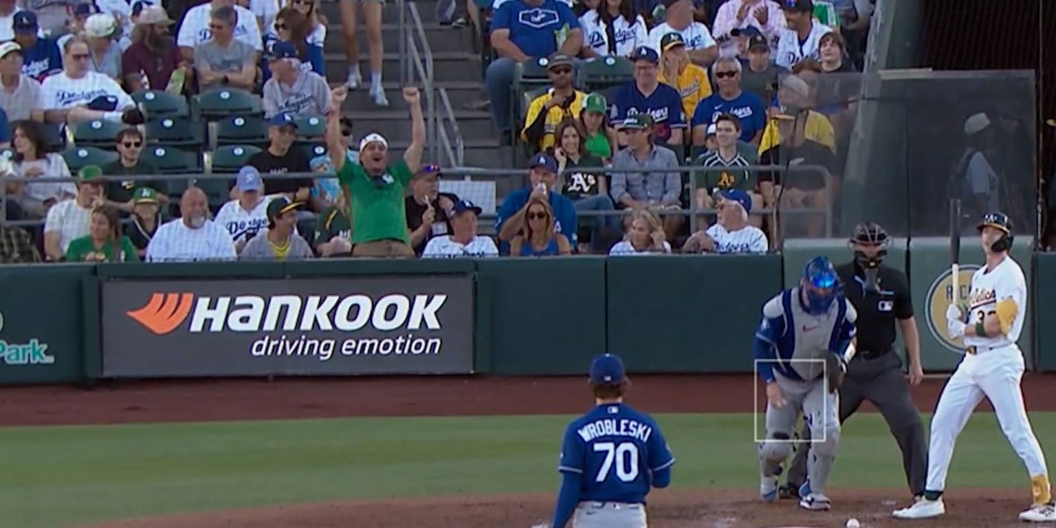 Fan screams goal mid-pitch of A's, Dodgers game