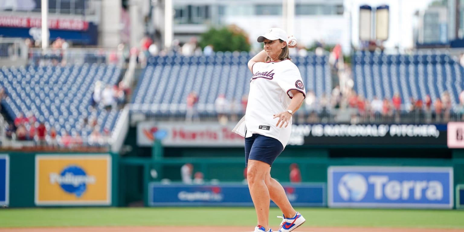 Angela Stanford throws ceremonial first pitch at Nationals game