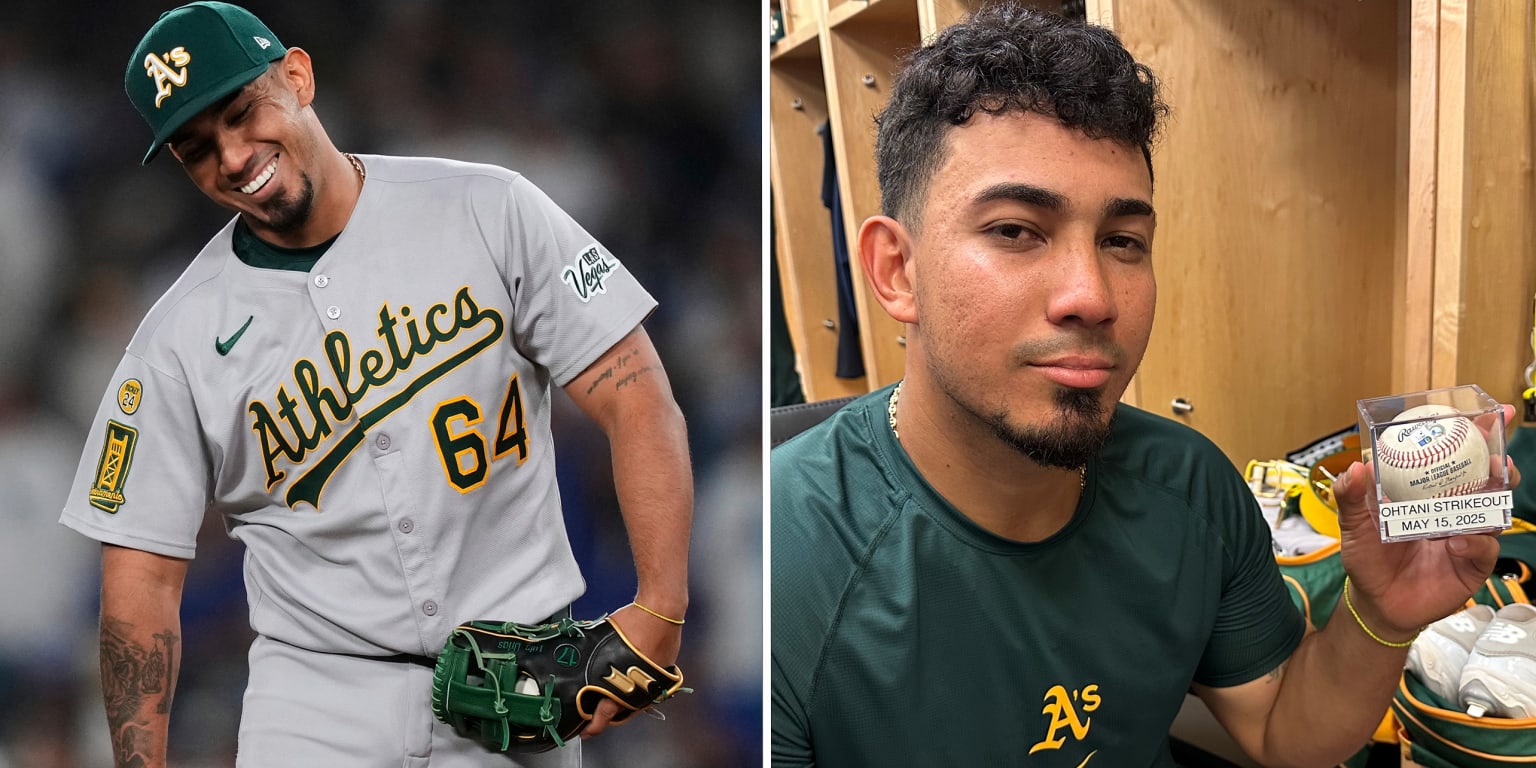 Athletics catcher Jhonny Pereda strikes out Shohei Ohtani