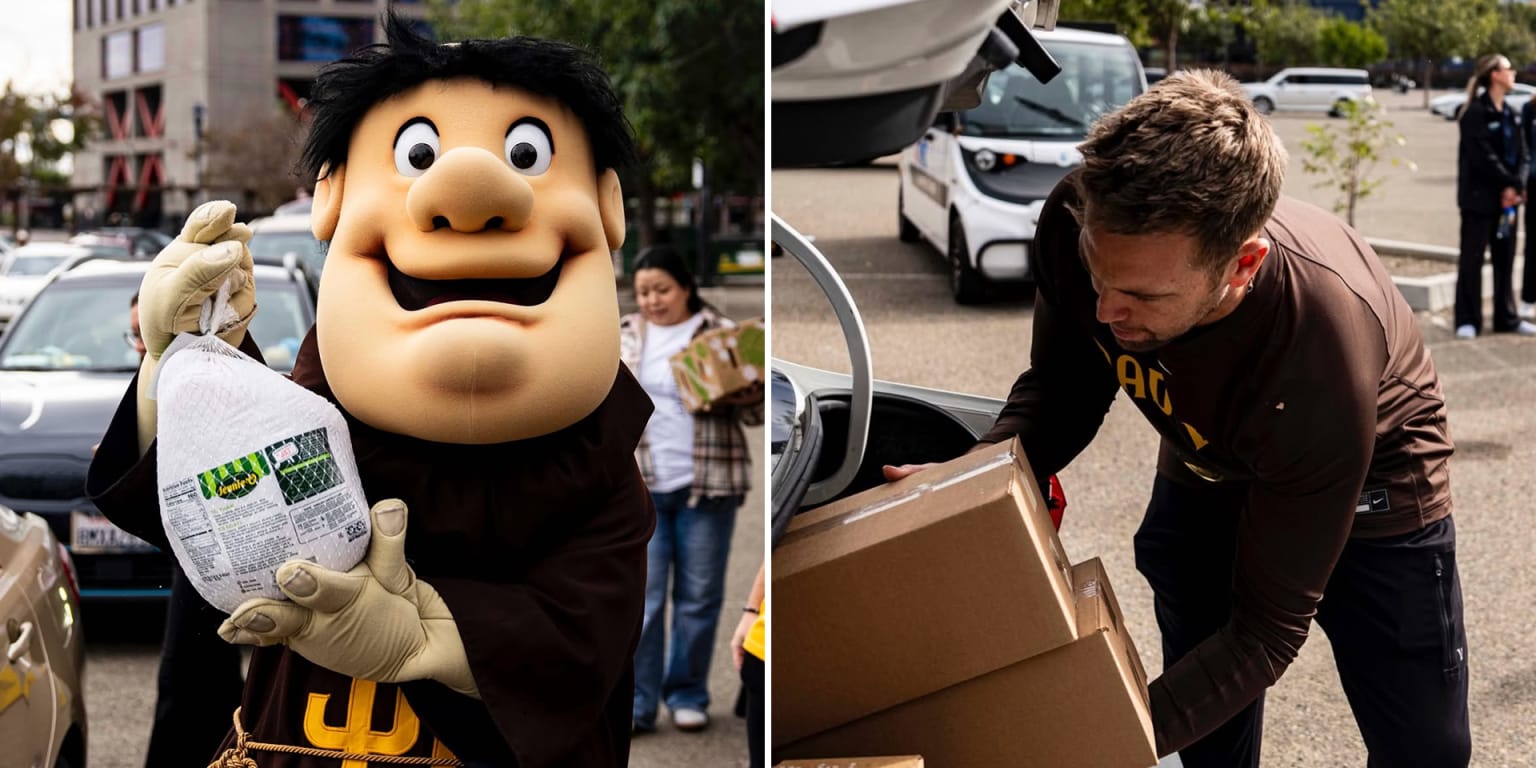 Jason Adam helps Padres' Thanksgiving turkey distribution