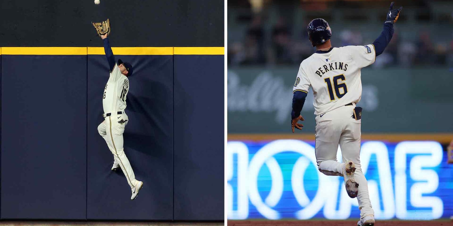 Blake Perkins homers, makes huge catches in Brewers' win