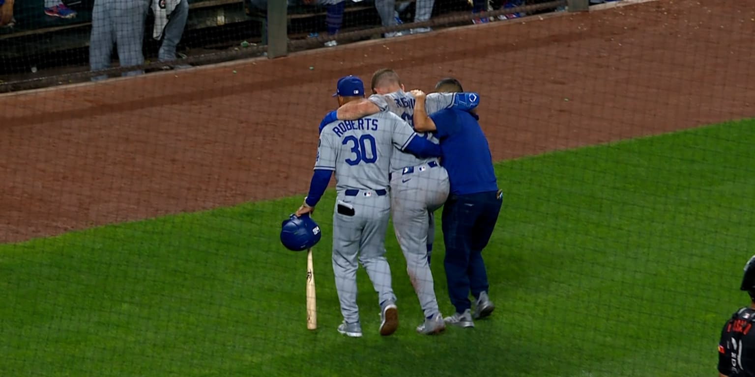 Rushing helped off with right lower leg contusion after fouling ball ...