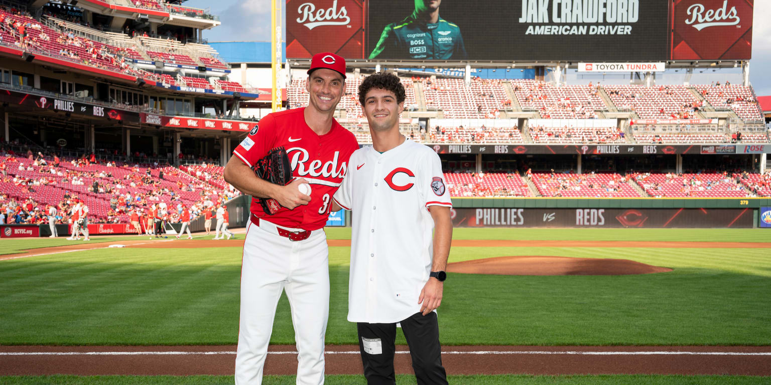 F2 racer Jak Crawford throws out first pitch at Reds game