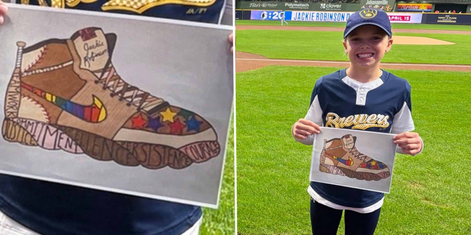 Brewers' Jackie Robinson Design Contest winner throws first pitch