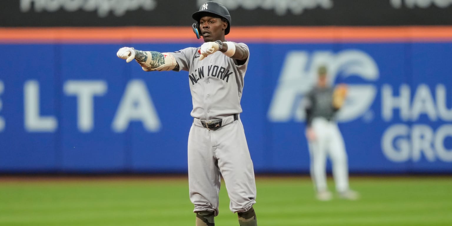 Jazz Chisholm Jr. wearing Giancarlo Stanton's pants
