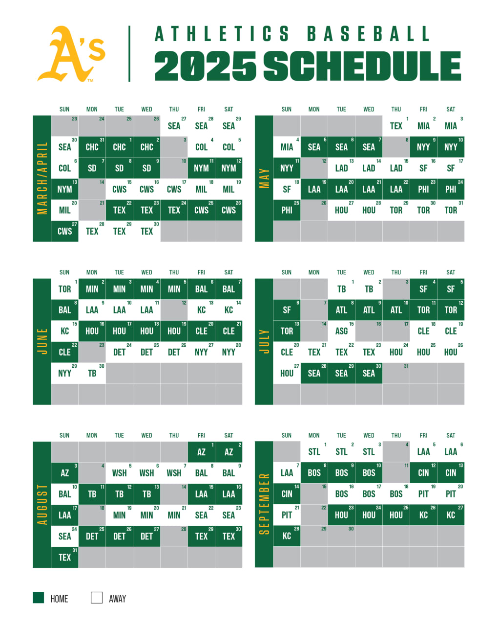 Printable Schedules | Oakland Athletics